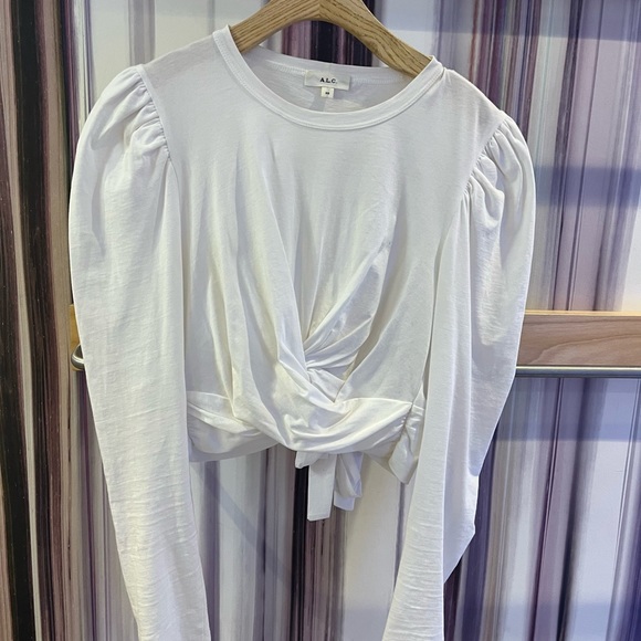 A.L.C. | Tops | Alc Long Sleeve Crew Neck White Crop Top | Poshmark